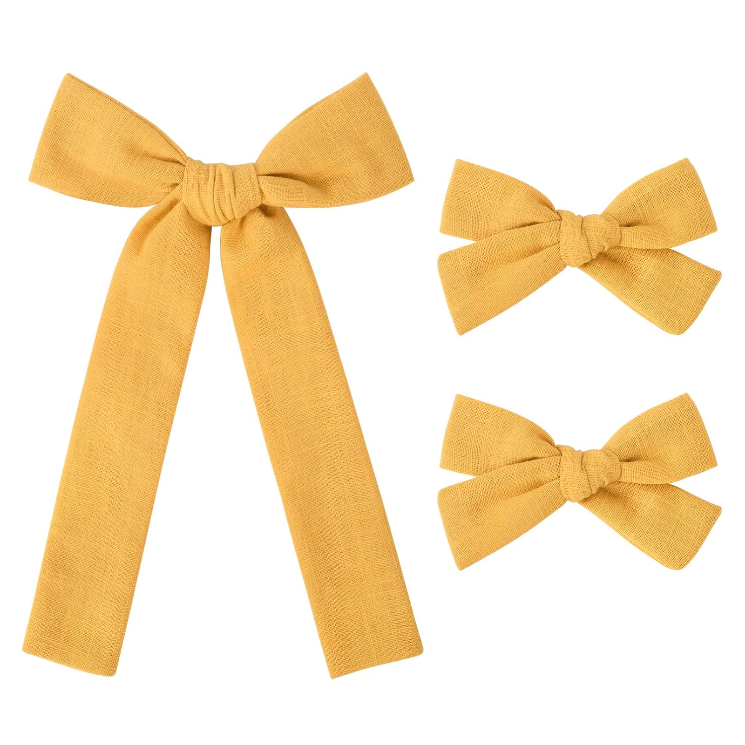 Amazon.com : DEEKA Yellow Cotton Linen Hair Bows 2 Sizes 5"&3.5" Soft ...