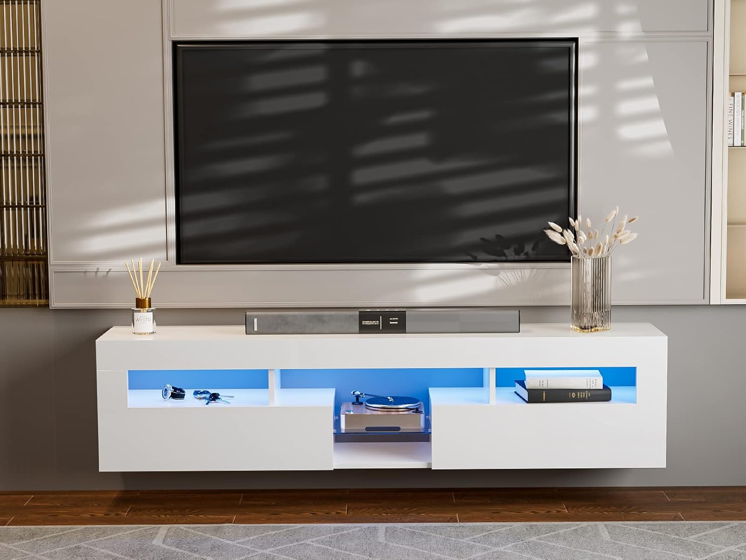 Amazon.com: IKIFLY LED Floating TV Stand for 75+ inch TV, Modern Wall ...