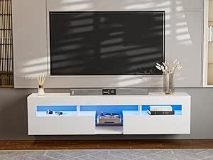 Amazon.com: IKIFLY LED Floating TV Stand for 75+ inch TV, Modern Wall ...