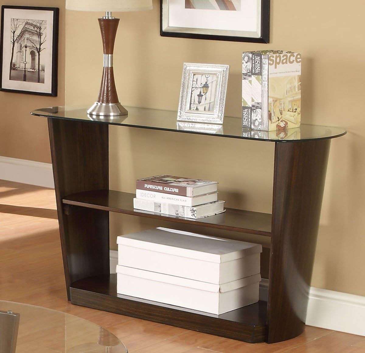 Amazon.com: Glass Top Sofa Table with Round Edges and Shelf : Home ...