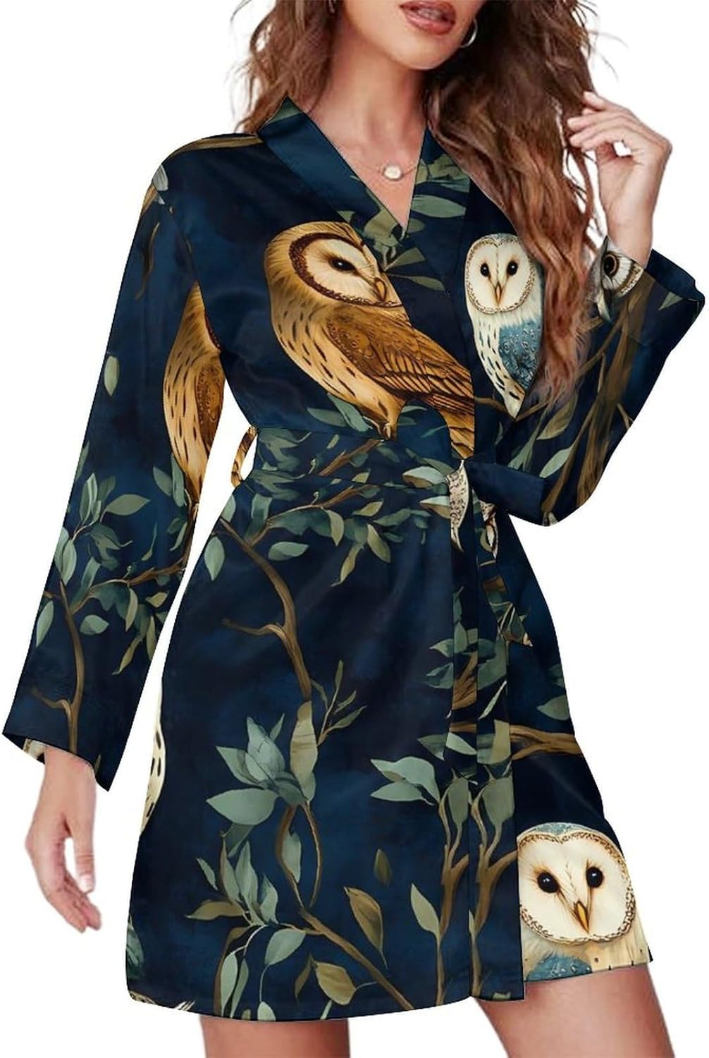 Owls on The Tree Women's Bath Robes Spa Bathrobe Pajama Loungewear Long ...