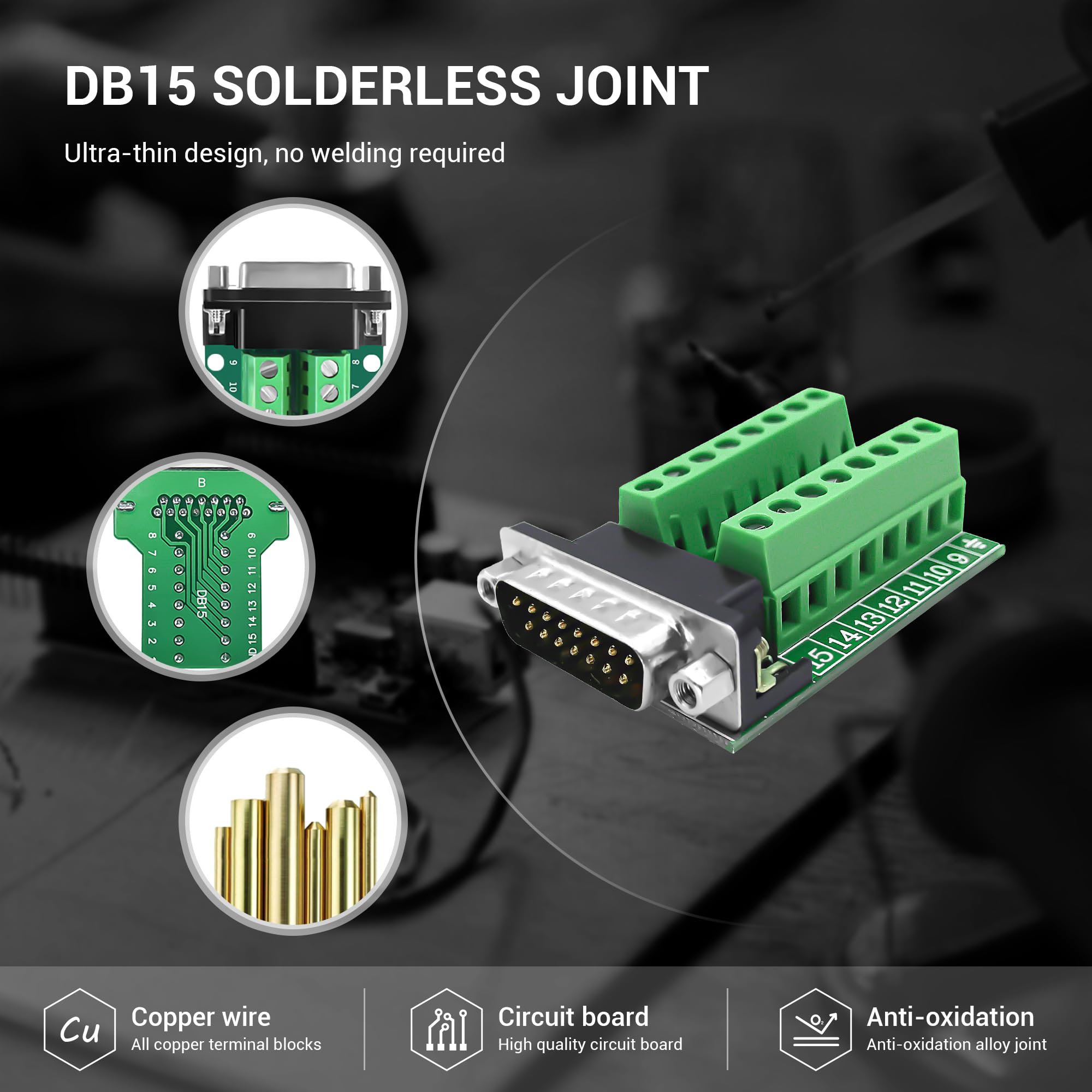 YIMATEECO DB15 Breakout Board, DB15 to Screw Terminal Block RS232 D-SUB ...