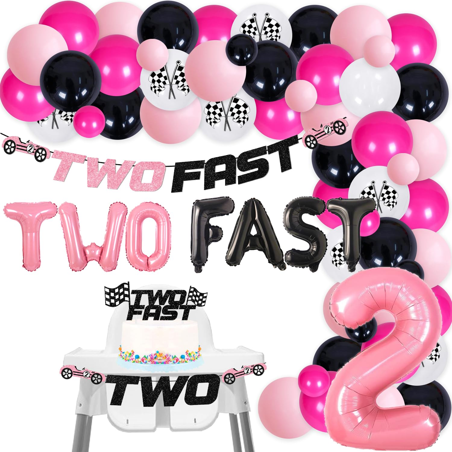 Amazon.com: 80Pcs Race Car Two Fast Party Decorations for Girls, Pink ...