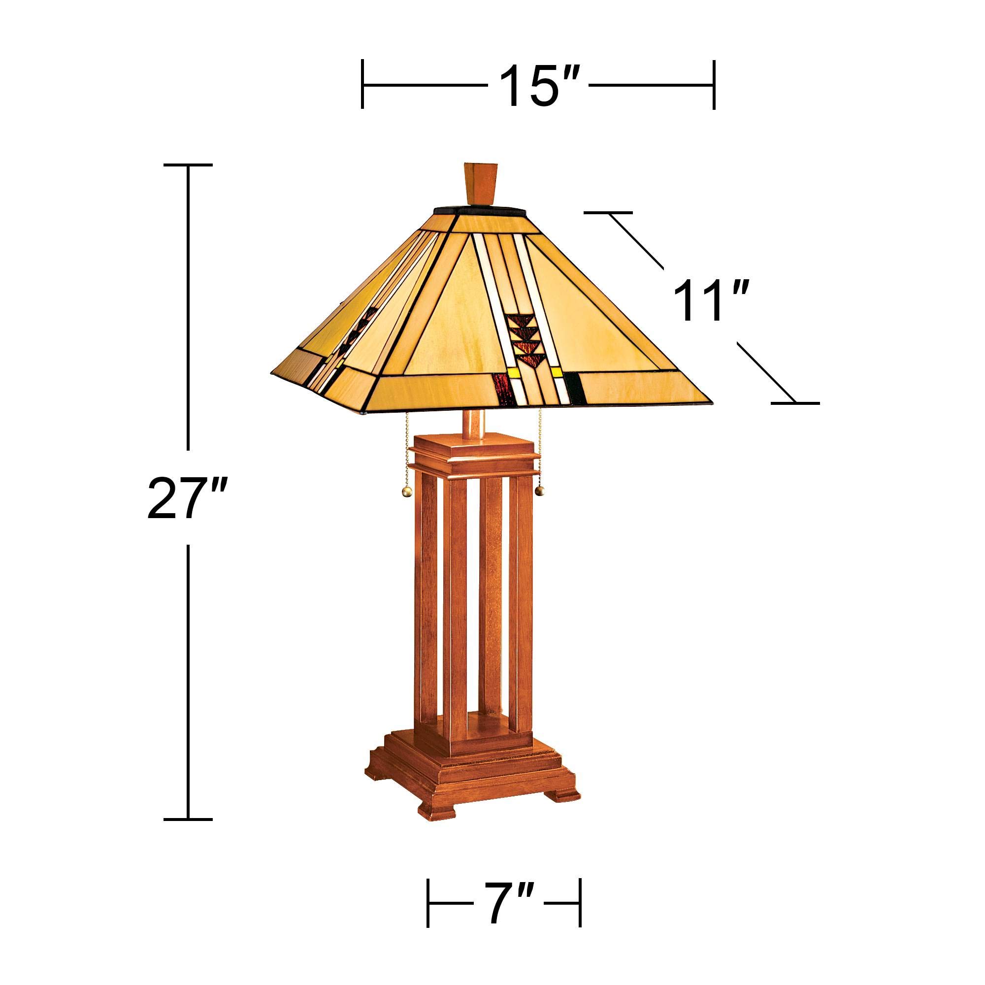 Prairie Mission Art Deco Tiffany Style Table Lamp 27" Tall Oak Wood ...