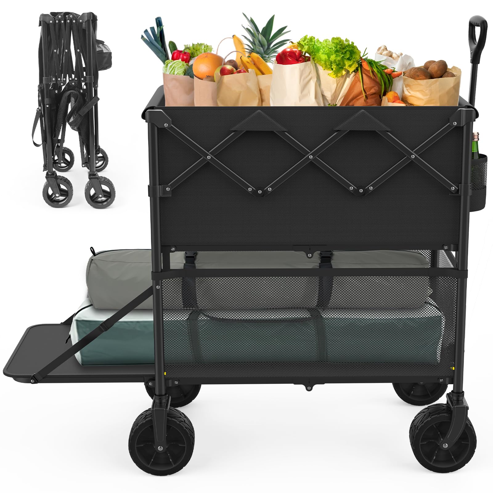Folding Double Decker Wagon with 400L Large Capacity, 47" Extra Long ...