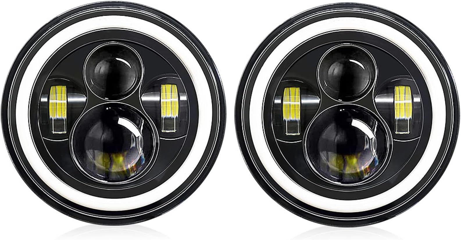 Shkalacar 7inch LED Headlight H4 140W Angel Eyes Round Headlights 4 ...