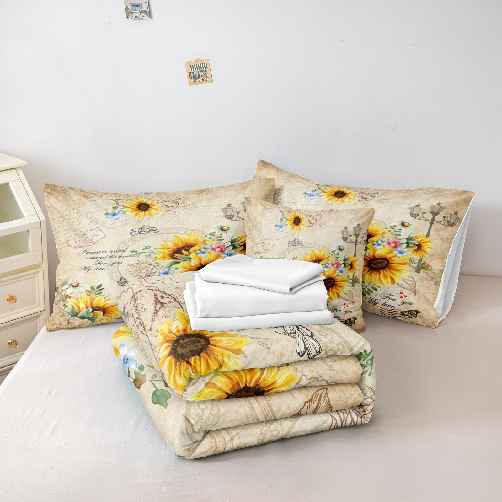 Move Over Sunflower Bed in a Bag 8 Pieces King Size Vintage Sunflower ...