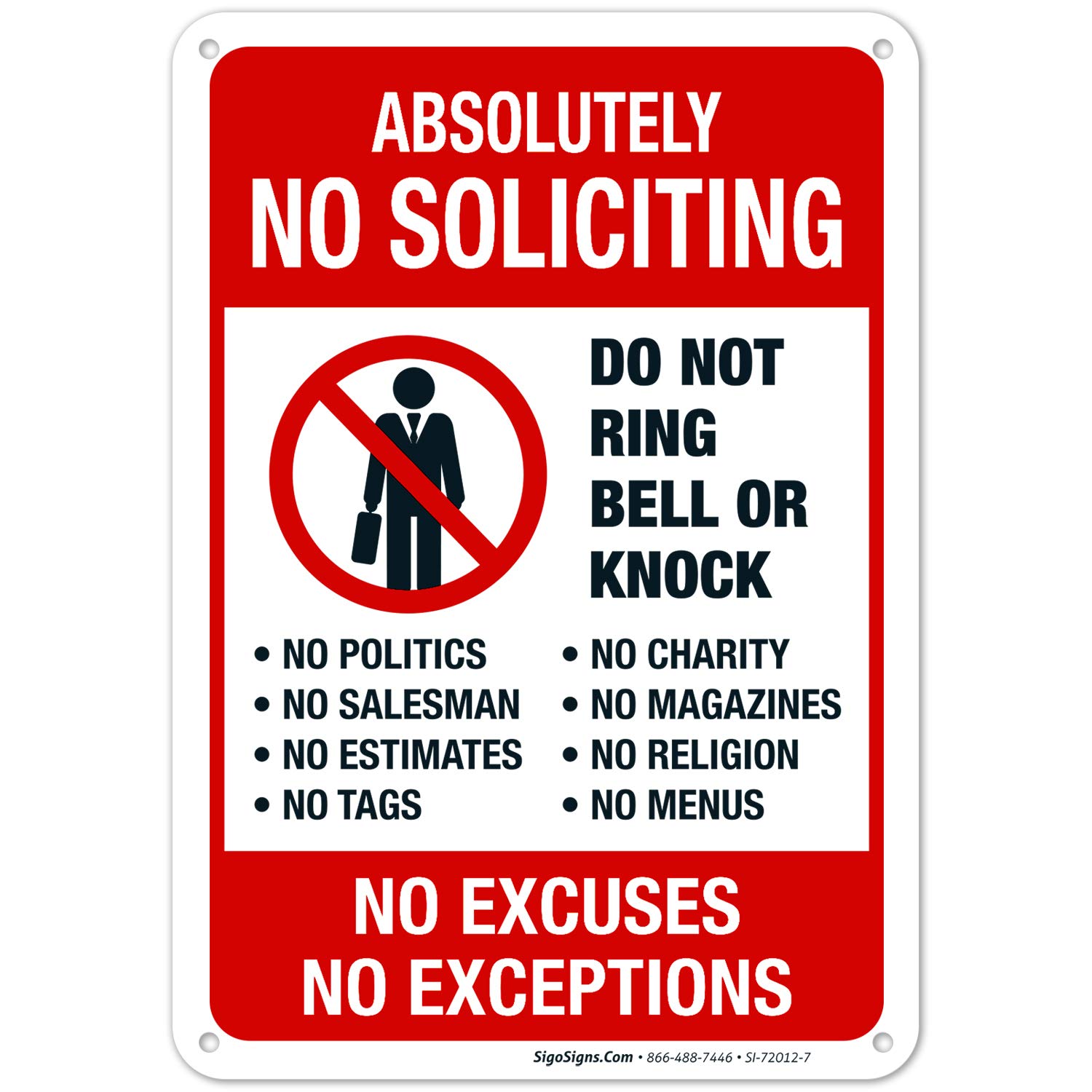 Amazon.com: Absolutely No Soliciting - Do Not Ring Bell Or Knock, No ...