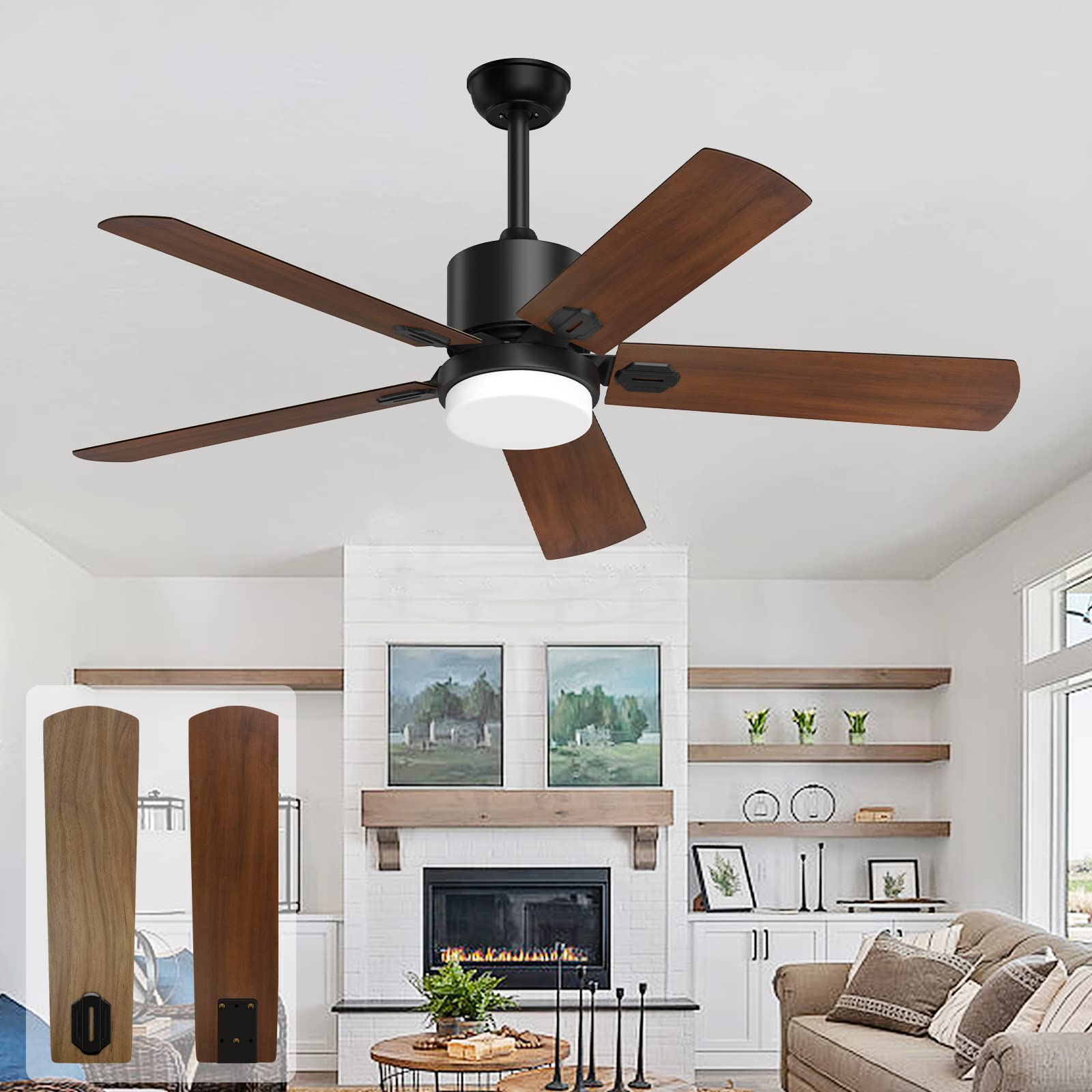 Biukis Ceiling Fans with Lights and Remote, 52 inch Modern Ceiling Fan ...