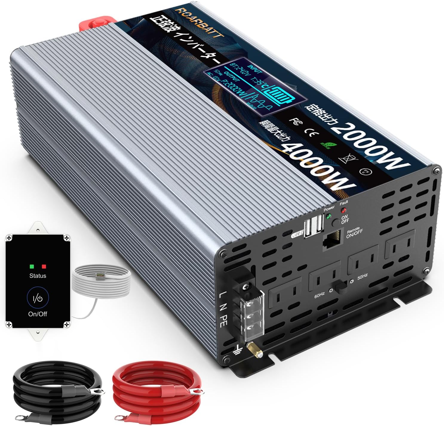 Amazon.com: 24V 2000W Pure Sine Wave Inverter 24V DC to 110V/120V AC ...