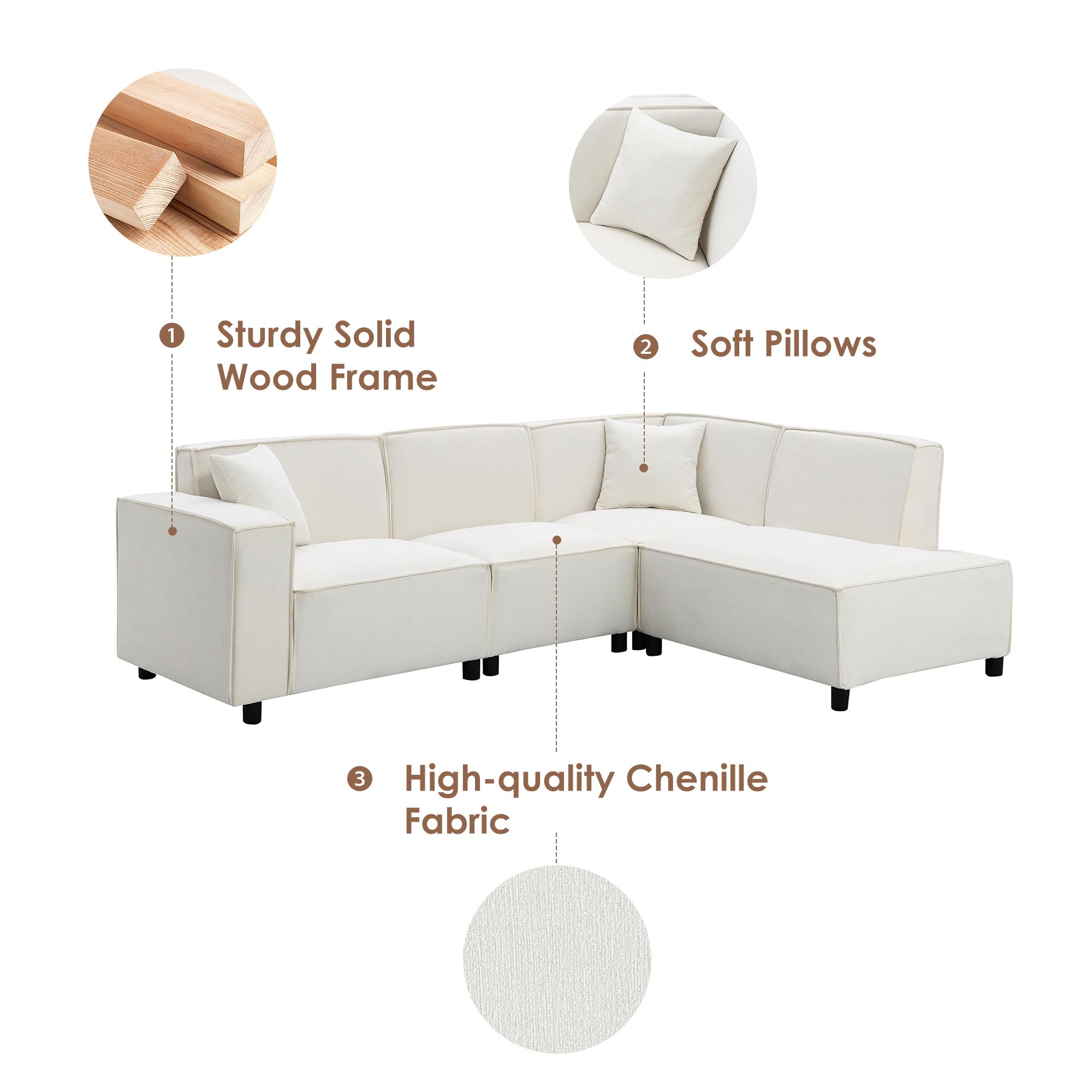 P PURLOVE Modern Minimalist Sectional Sofa,Modular L Shaped Corner ...