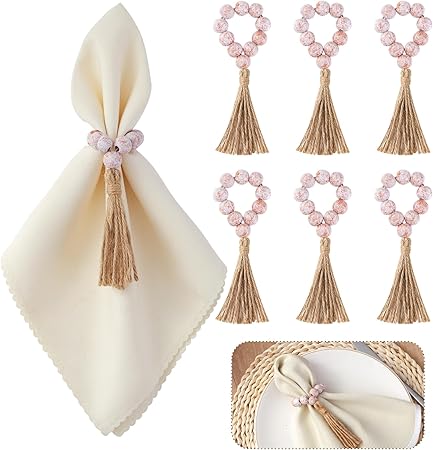 Amazon.com: APTWOW Napkin Rings Set of 6, Wash White Wood Bead Napkin ...
