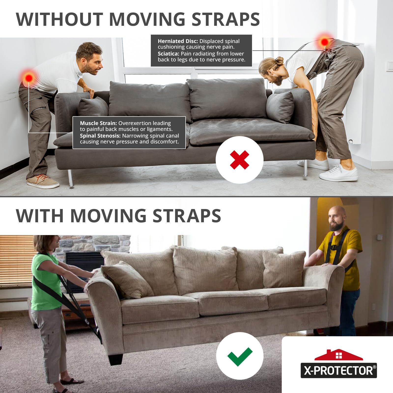 Snapklik.com : X-Protector Moving Straps - 2 Pairs - Lifting Straps For ...