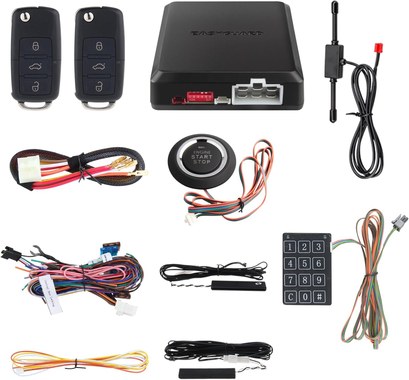 Amazon.com: EASYGUARD EC002-V PKE Car Alarm System Remote Starter Push ...
