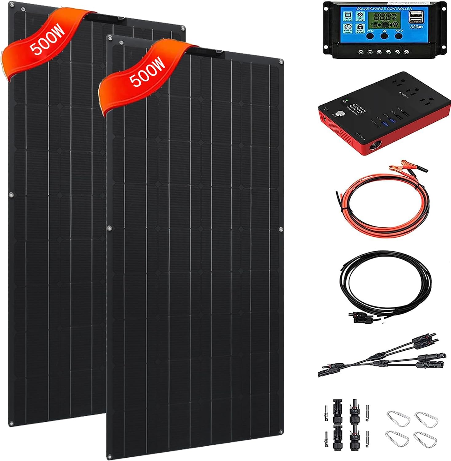 Amazon.com : 1000 Watt Solar Panel Kit,2 × 500 Watt with 1pcs car ...