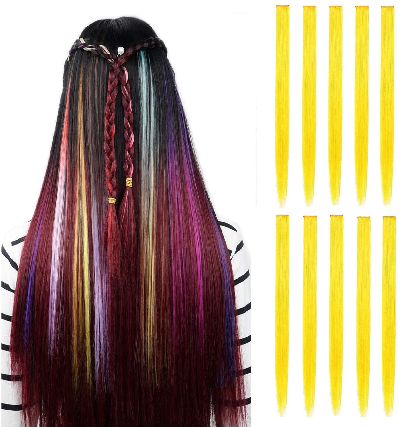 Amazon.com : Drayas 10Pcs/set Colored Clip in Hair Extensions Colorful ...