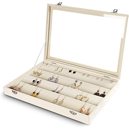 Amazon.com: Wudygirl Velvet Clear Lid Earring Box Organizer Storage 55 ...