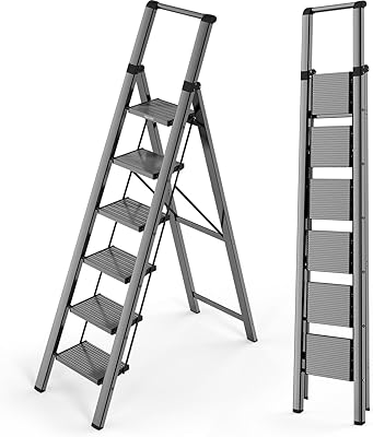 KINGRACK 5 Step Ladder with Tool Platform, Folding Step Stool with ...