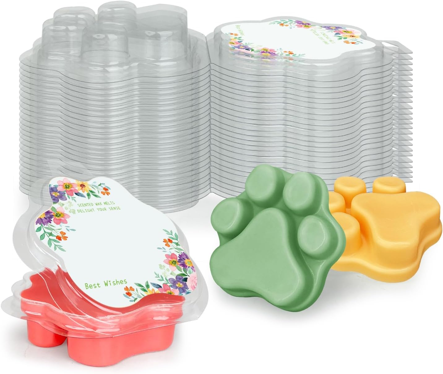 Amazon.com: 50 Wax Melting molds, Cat's paw Shaped Clear Empty Plastic ...