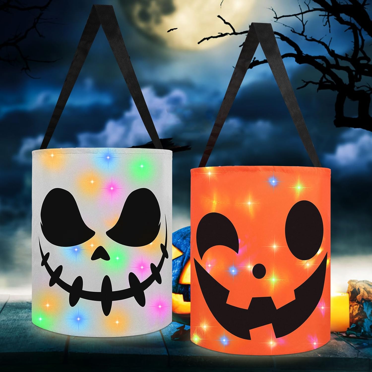 Amazon.com: CCINEE 2Pcs Light Up Halloween Trick Or Treat Bucket, Candy ...