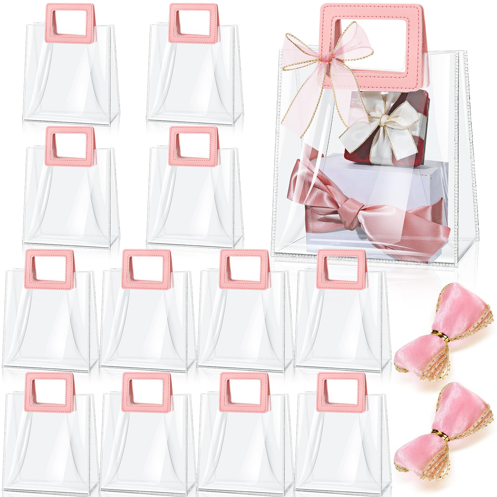 Amazon.com: Fulmoon 12 Pcs Clear Gift Bag with Handle and Sheer Ribbon ...