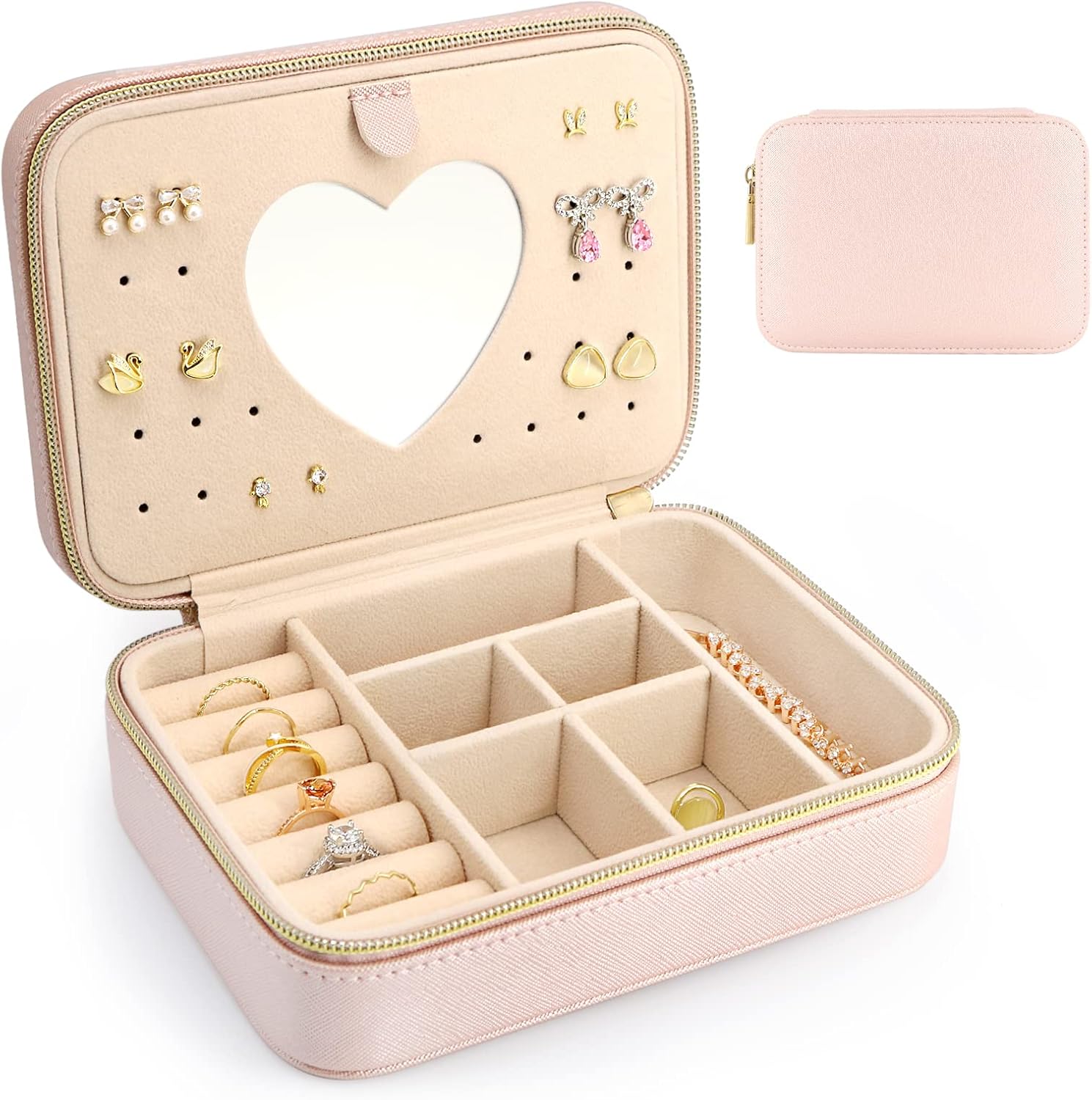 Amazon.com: Aliminzon Travel Jewelry Box, Small Jewelry Case with Heart ...
