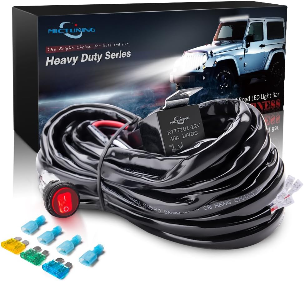 MICTUNING HD 300w LED Light Bar Wiring Harness Fuse 40Amp Relay ON-Off ...
