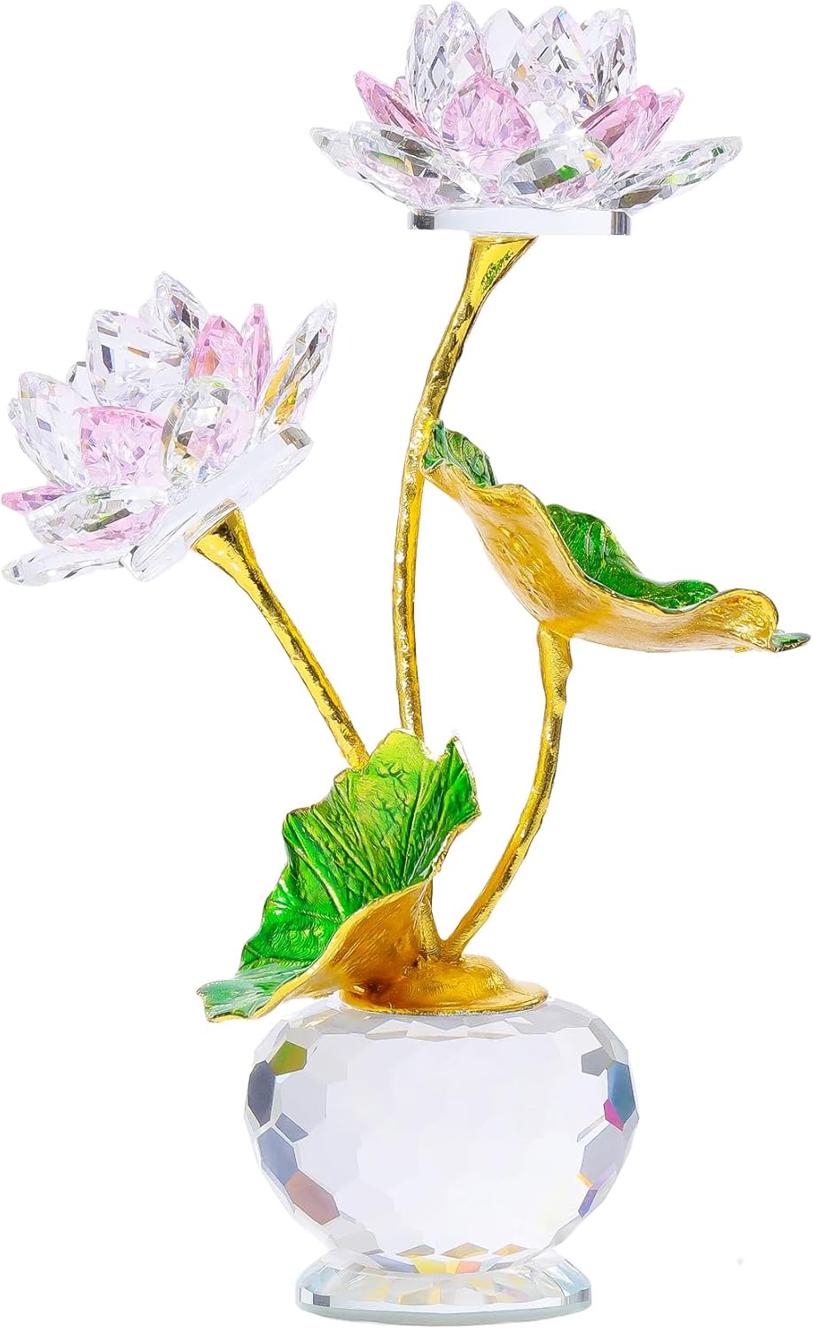 Amazon.com: YWHL Pink Crystal Lotus Flower Figurine with Vase, Handmade ...