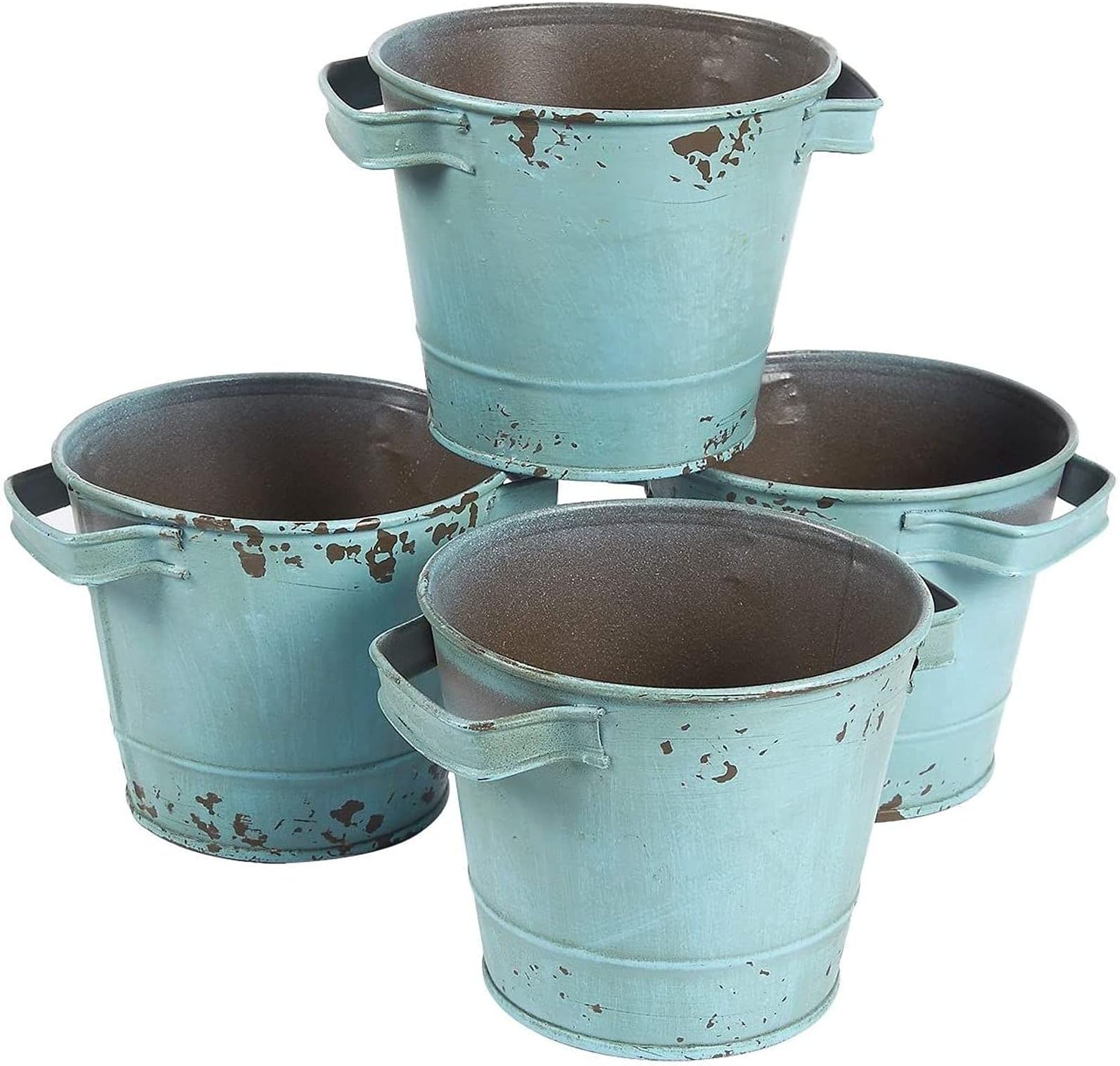 Amazon.com: Juvale 4-Pack Small Blue Galvanized Metal Buckets with ...