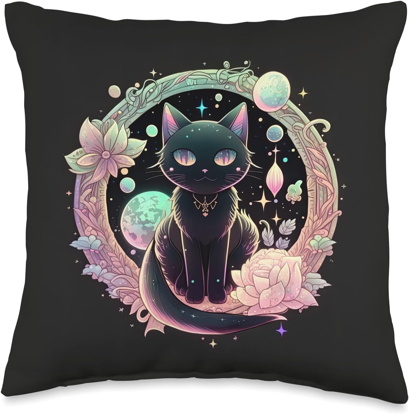Amazon.com: Moon Phases Crystal Witchy Cute Black Cat Kawaii Pastel ...