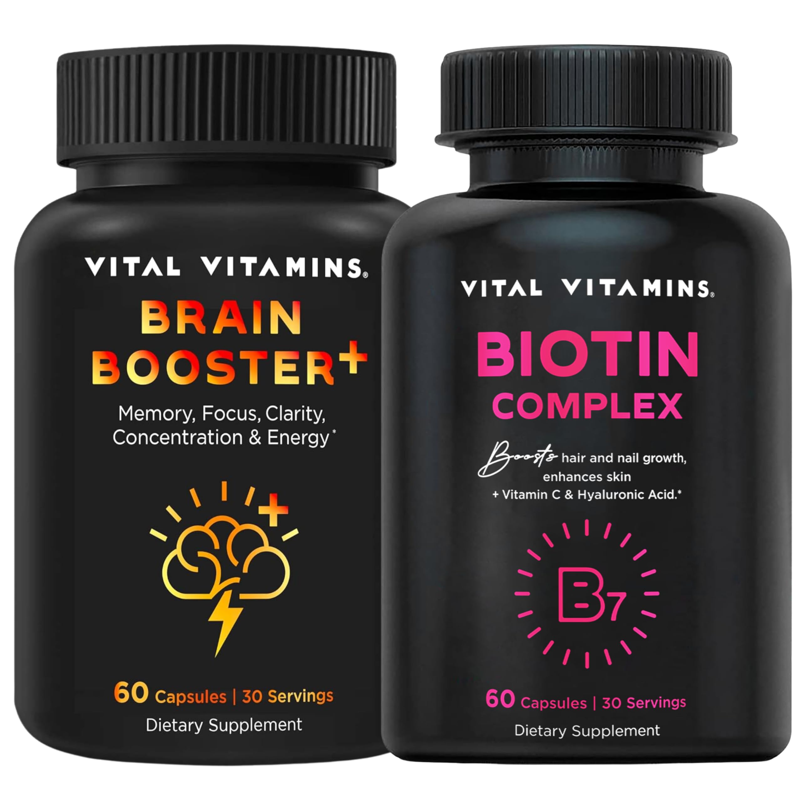 Amazon.com: Vital Vitamins Brain Booster Plus + Biotin Complex Capsules ...