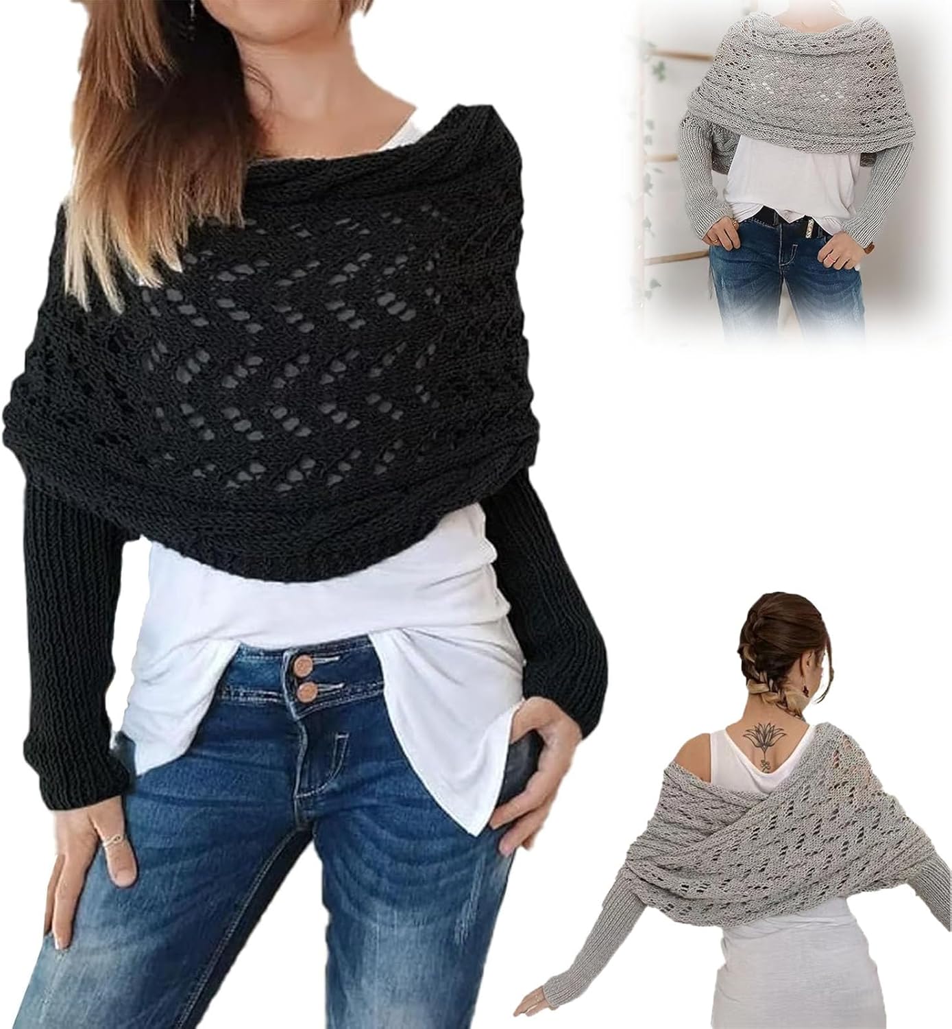 BAIURE Knitted Cable Wrap, Shrugs For Women,Knitted Wrap,Scarf With ...