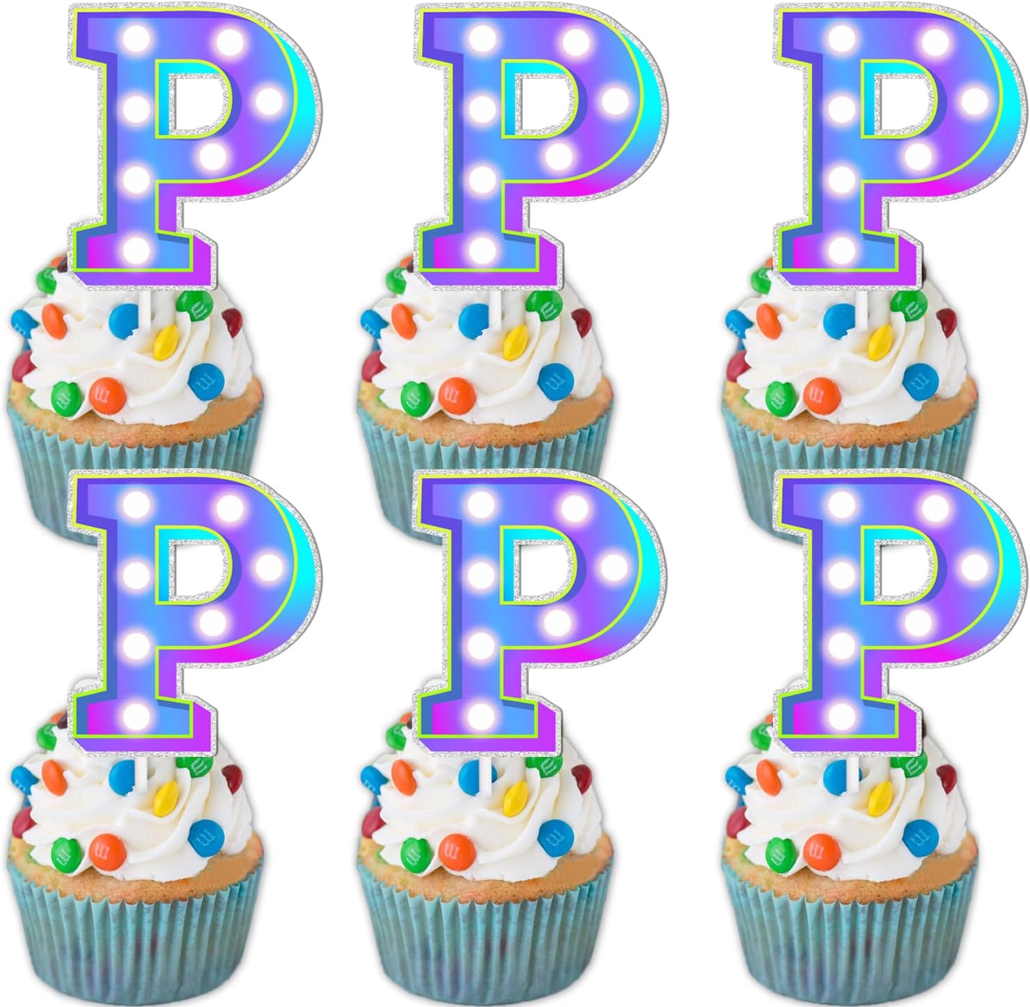 Amazon.com: 18pcs Blue Fluorescence Letter P Dessert Cupcake Topper ...