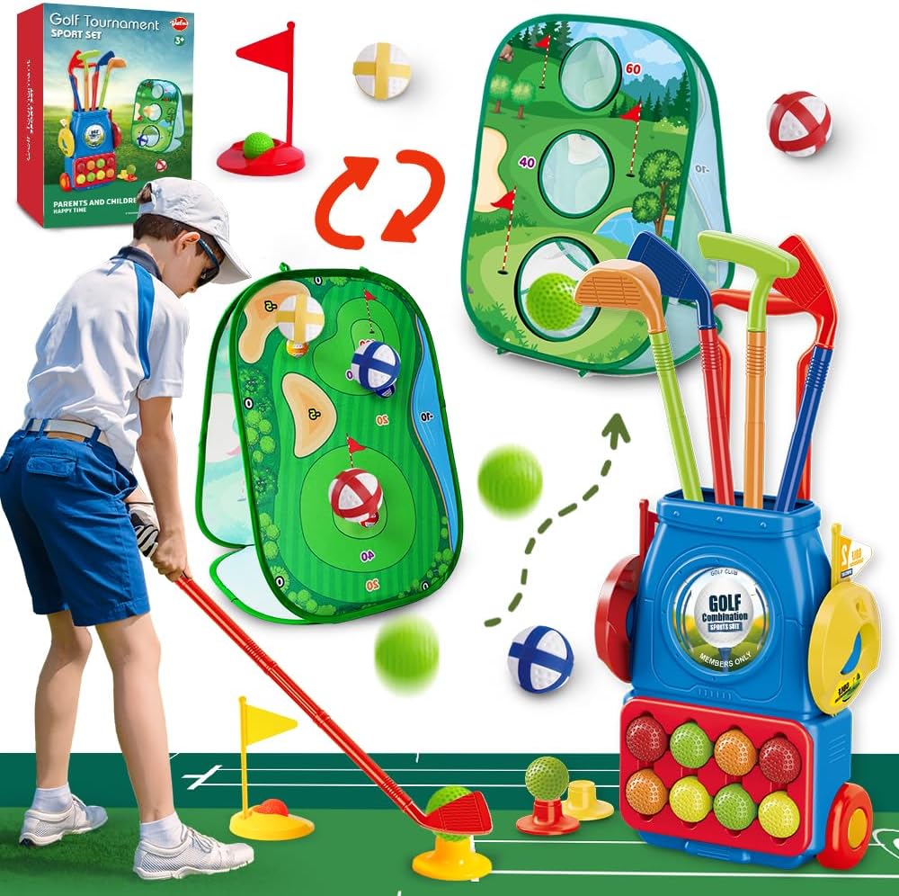 Amazon.com: VATOS Golf Set for Kids, 34PCS Kids Golf Clubs Kit with Double-Sided Golf Board ...