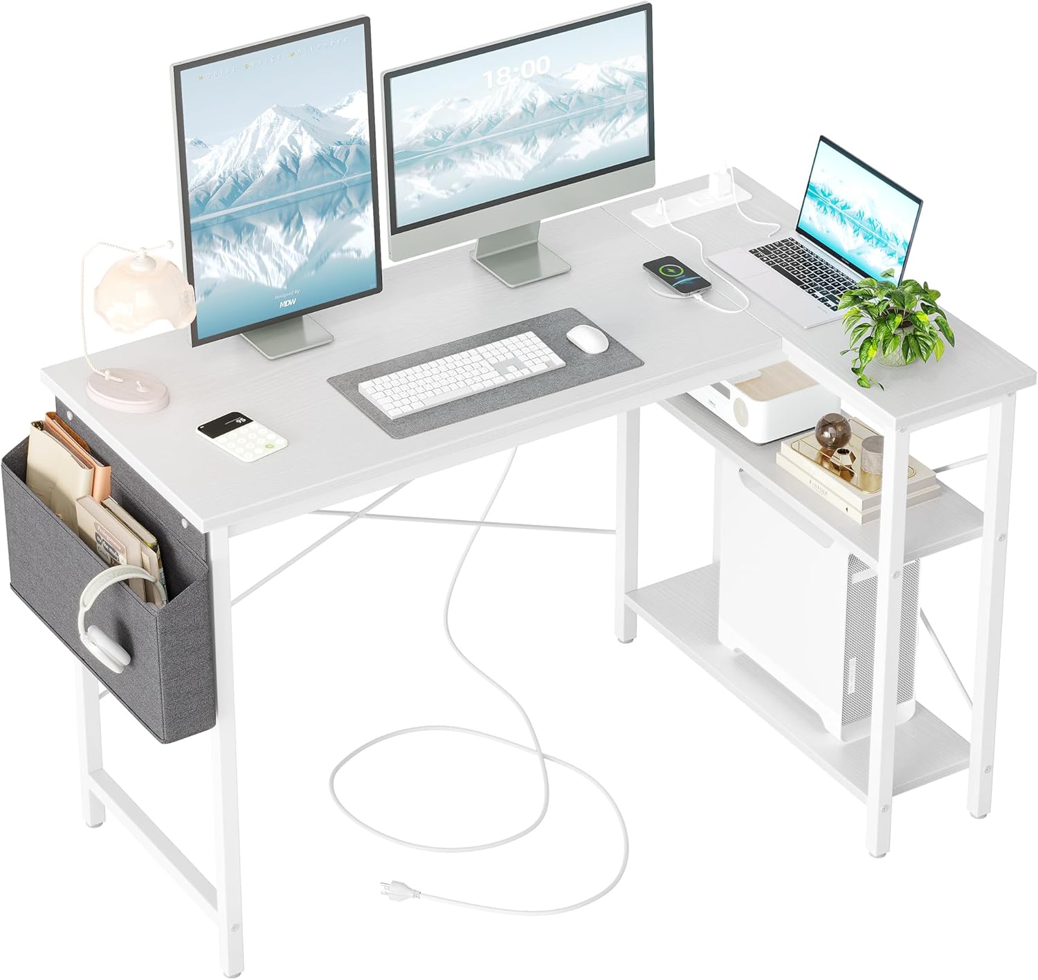 BEXEVUE Computer Desk with Power Outlets, 47 Inch L Shaped Desk with ...