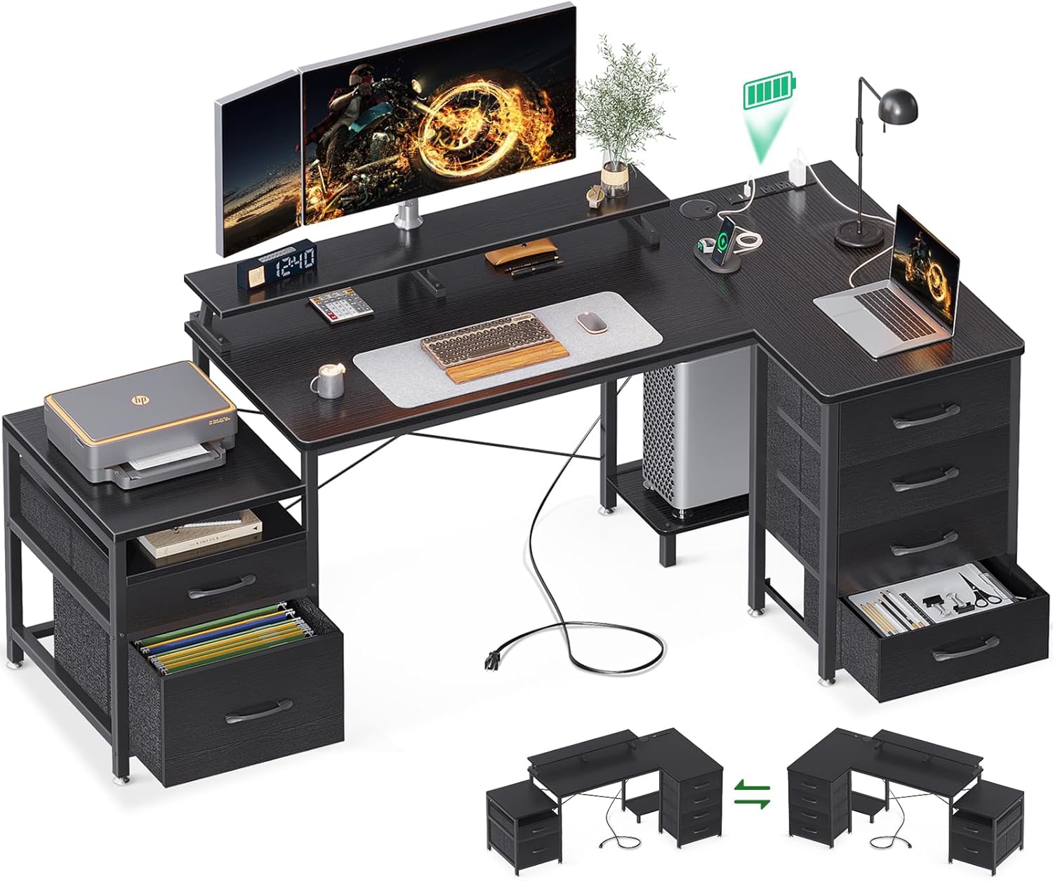 Amazon.com: AODK L Shaped Desk with 6 Drawers & Power Outlet, 72 Inch ...