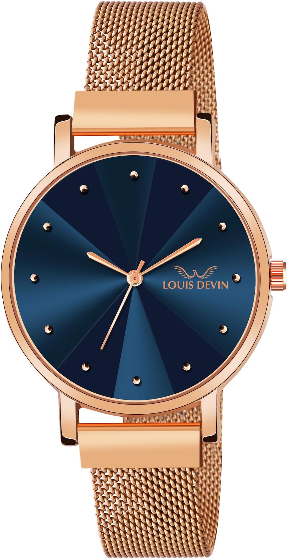 LOUIS DEVIN Rose Gold Plated Mesh Chain Analog Wrist Watch for Women ...
