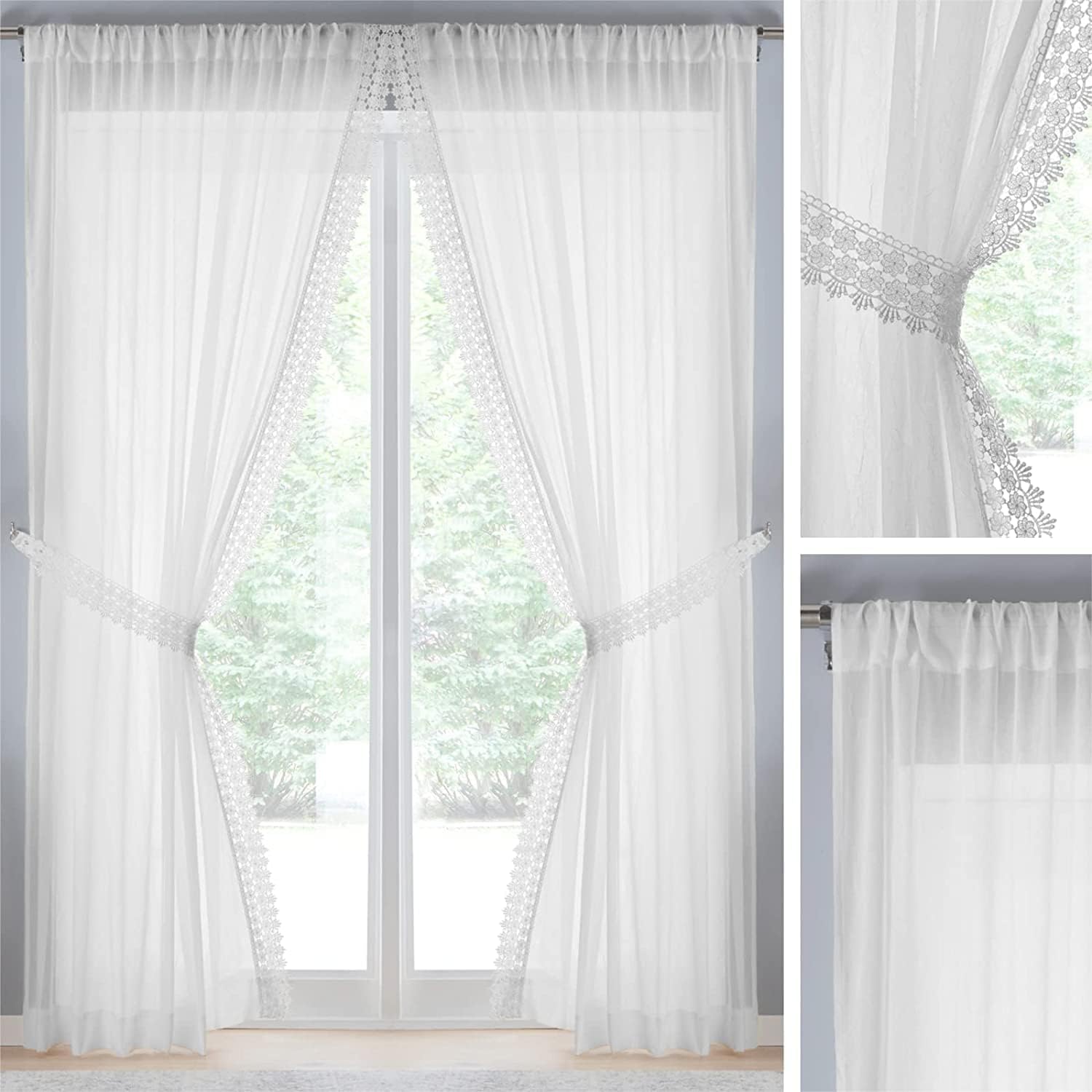 A Pair of White Elegant Crushed Sheer Voile Curtain 52" Wide per Panel ...