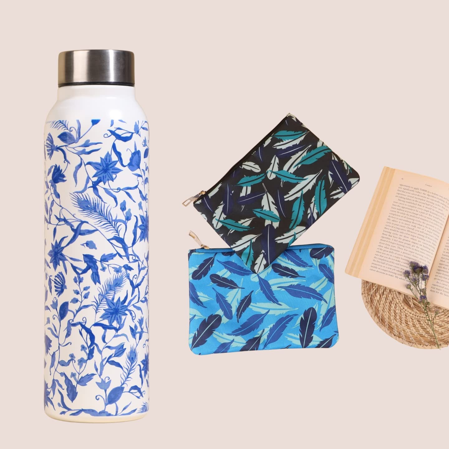 Zinger Sirohi Stainless steel 1000 ml bottle and multiutility pouch ...