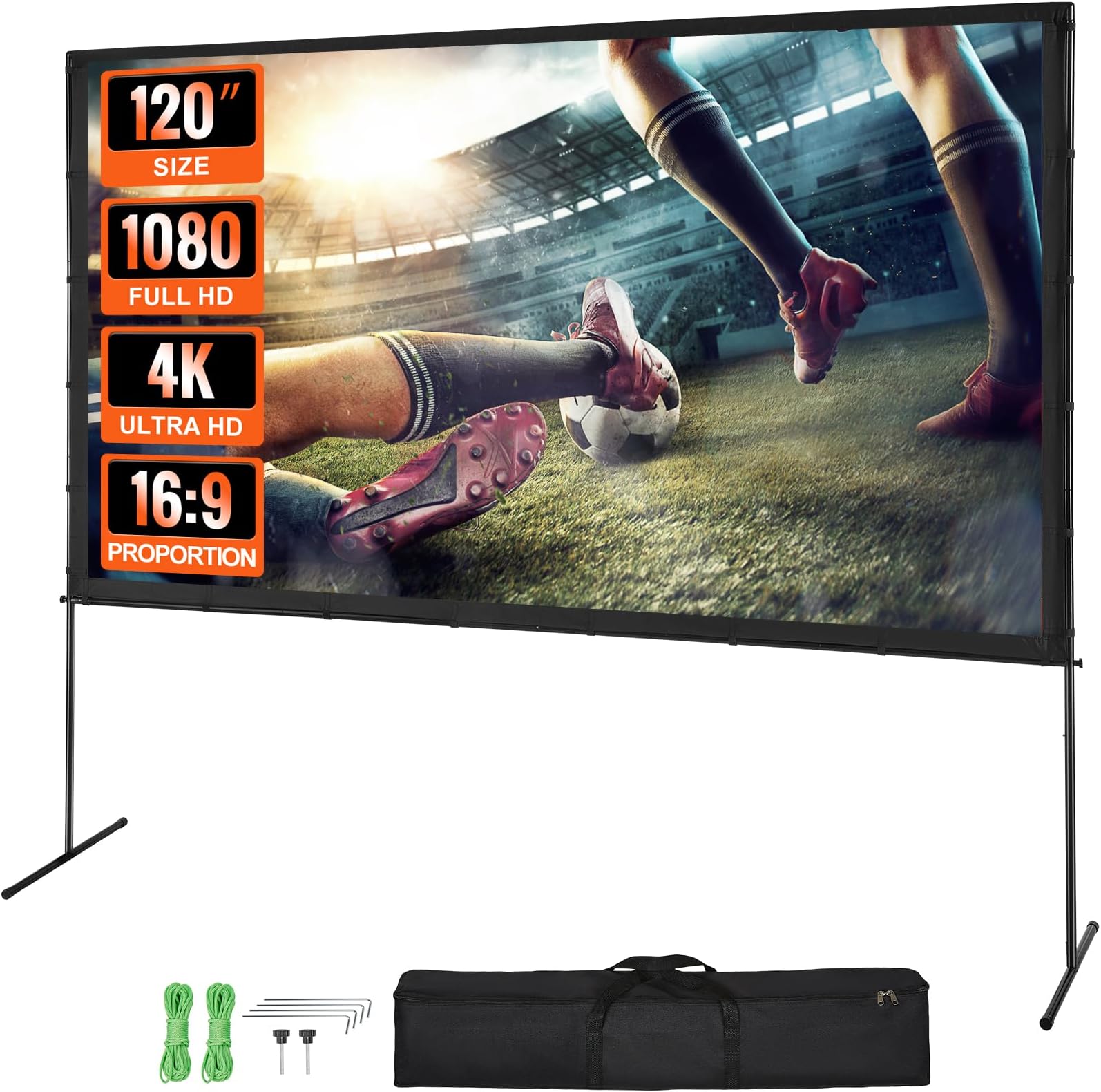 VEVOR Projector Screen with Stand, 120 inch 16:9 4K 1080 HD Outdoor ...