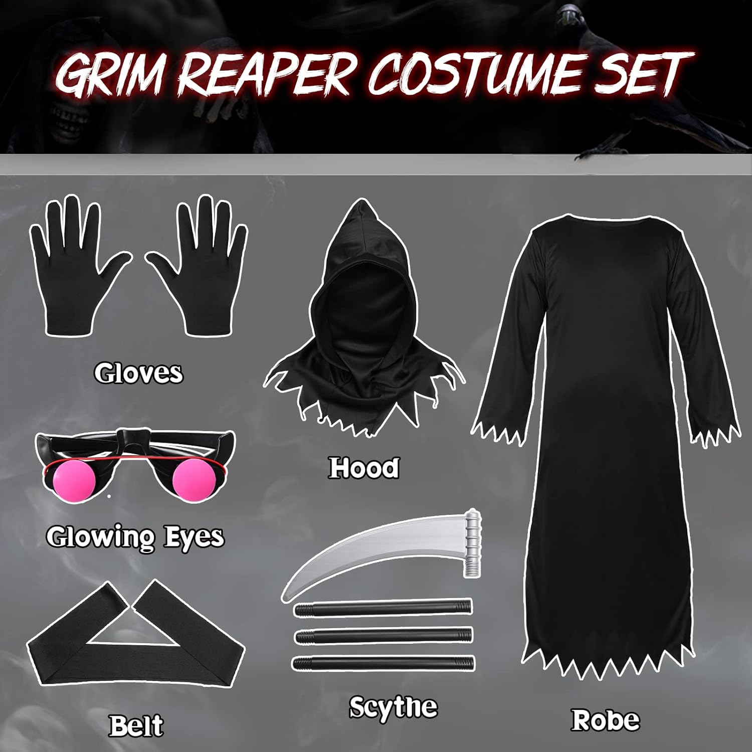 Forfamy Grim Reaper Death Robe Halloween Phantom of Darkness Fancy ...