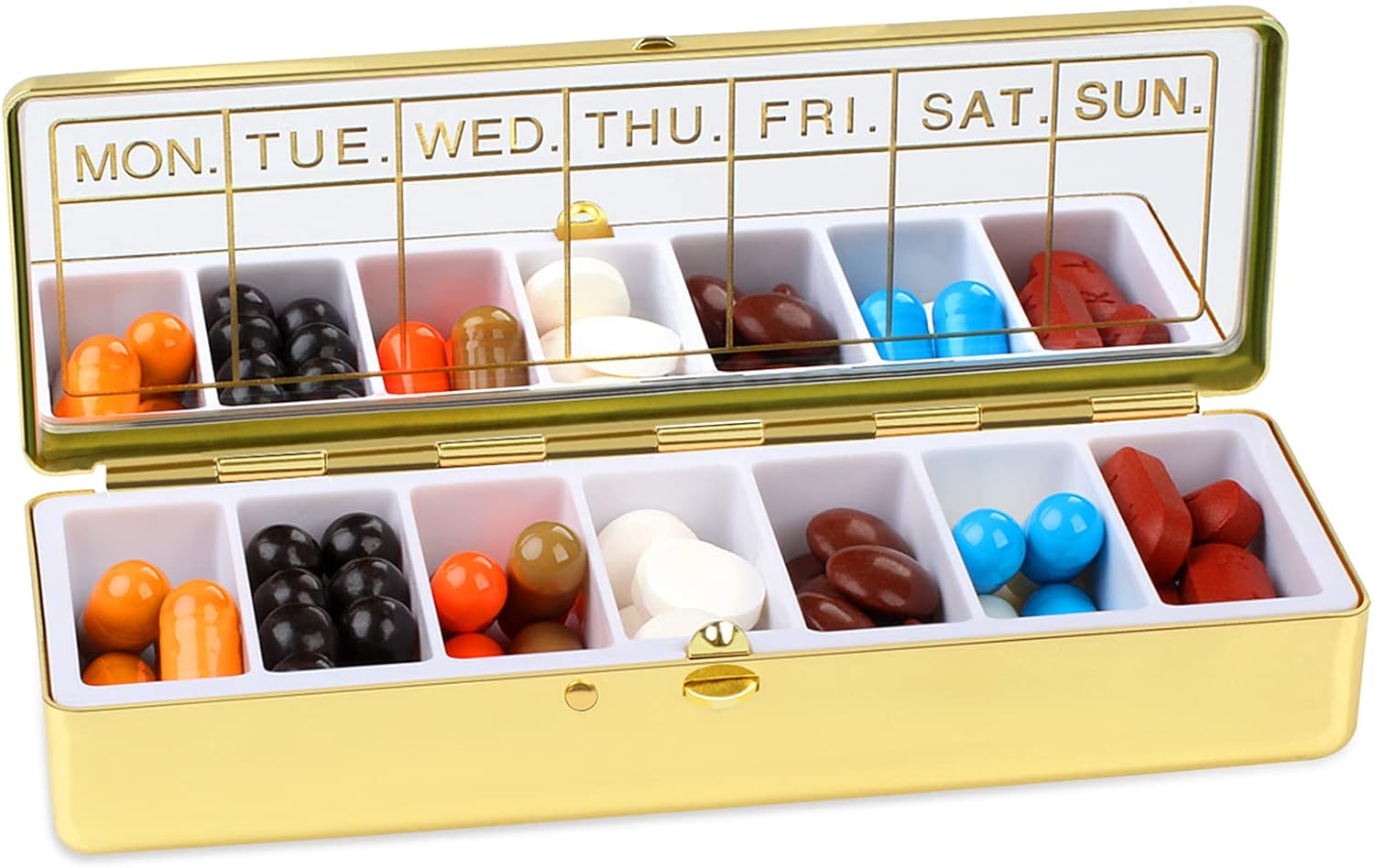 Amazon.com: Metal Weekly Pill Organizer, Small Pill Box 7 Day, Portable ...