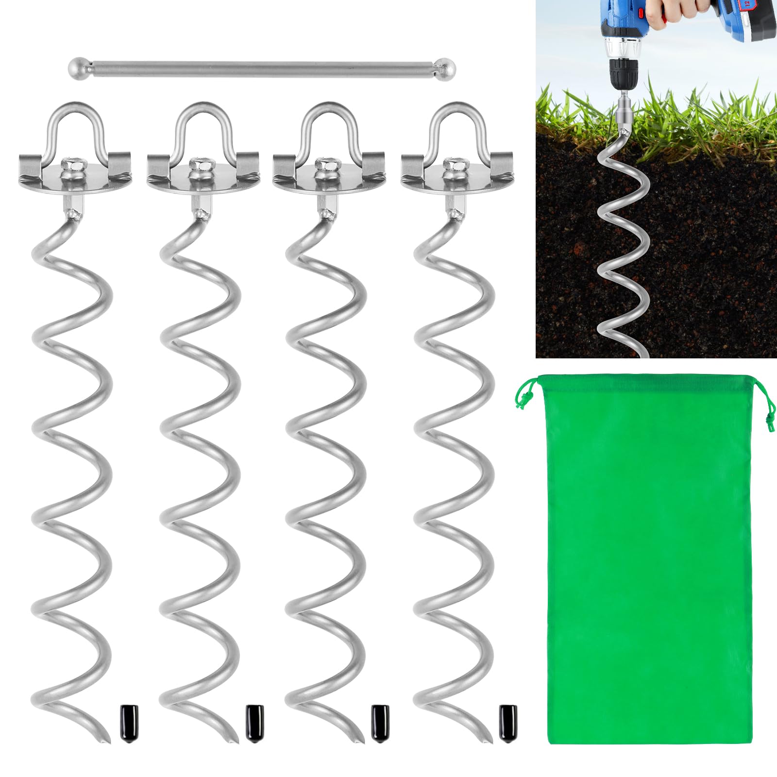 Snapklik.com : MIXXIDEA 17.5 Inch Gound Anchors Screw In, Metal Spiral ...