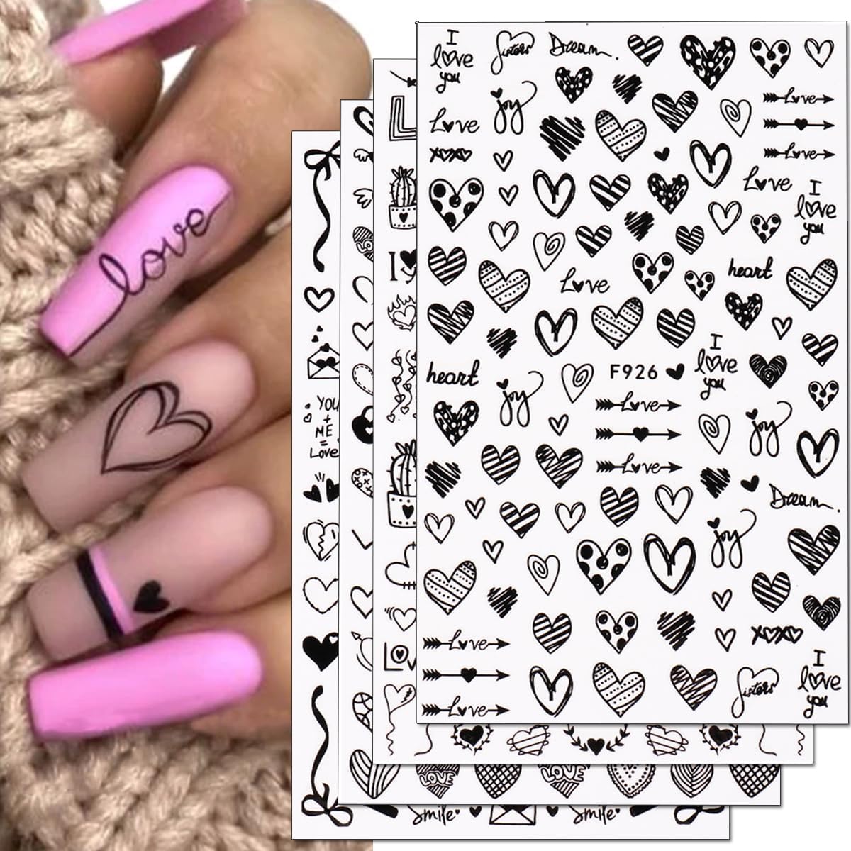 Amazon.com: Valentine's Day Nail Art Stickers Heart Nail Stickers 3D ...