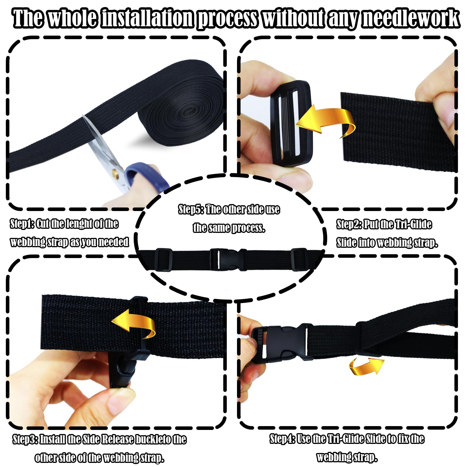 MOZETO 1 Inch Heavy Duty Straps Tri-glide Clips 10-50 Yards 1 Inch ...