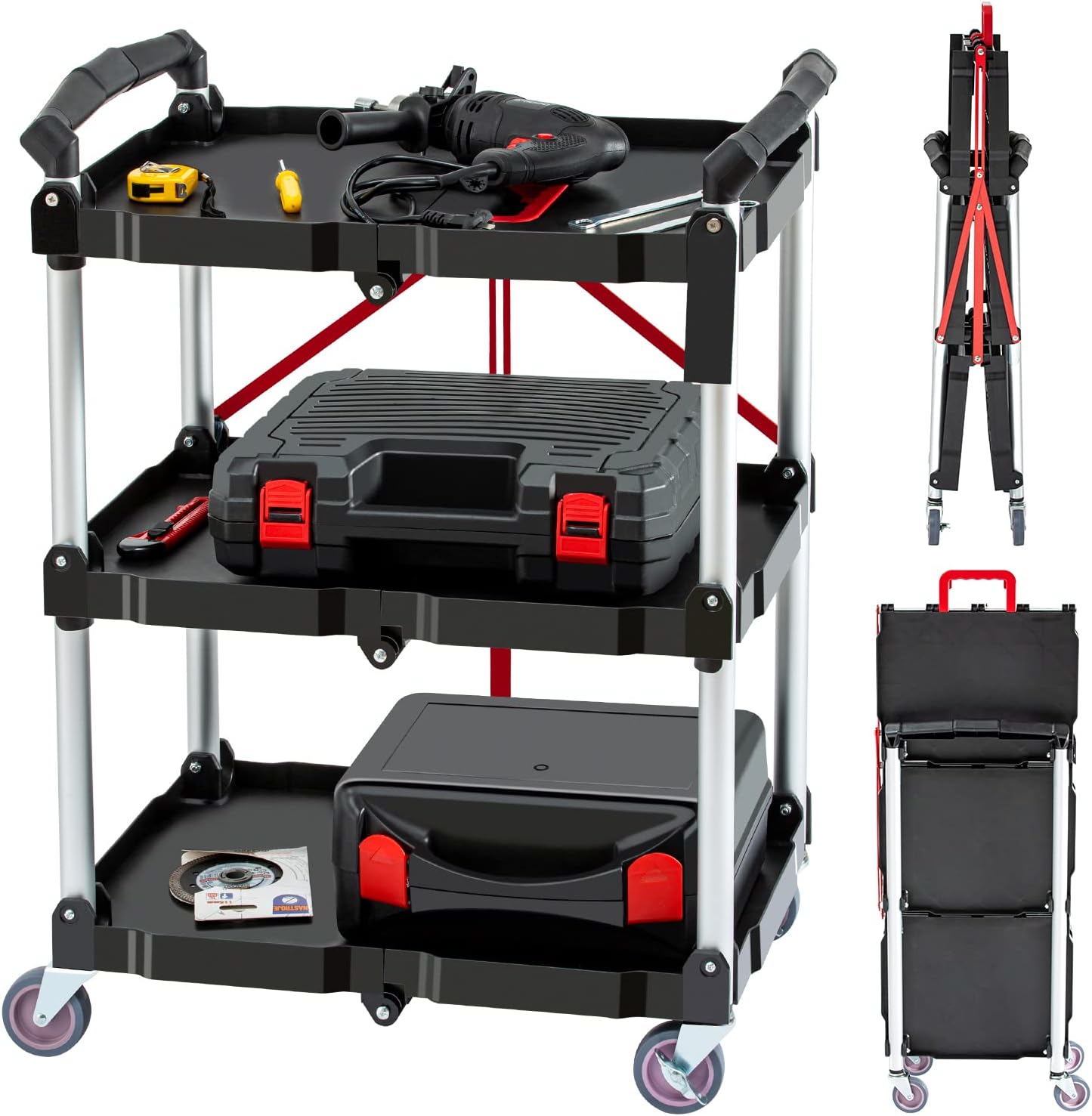 Amazon.com: LoJok Foldable Service Cart, 3-Tier Portable Work Cart ...