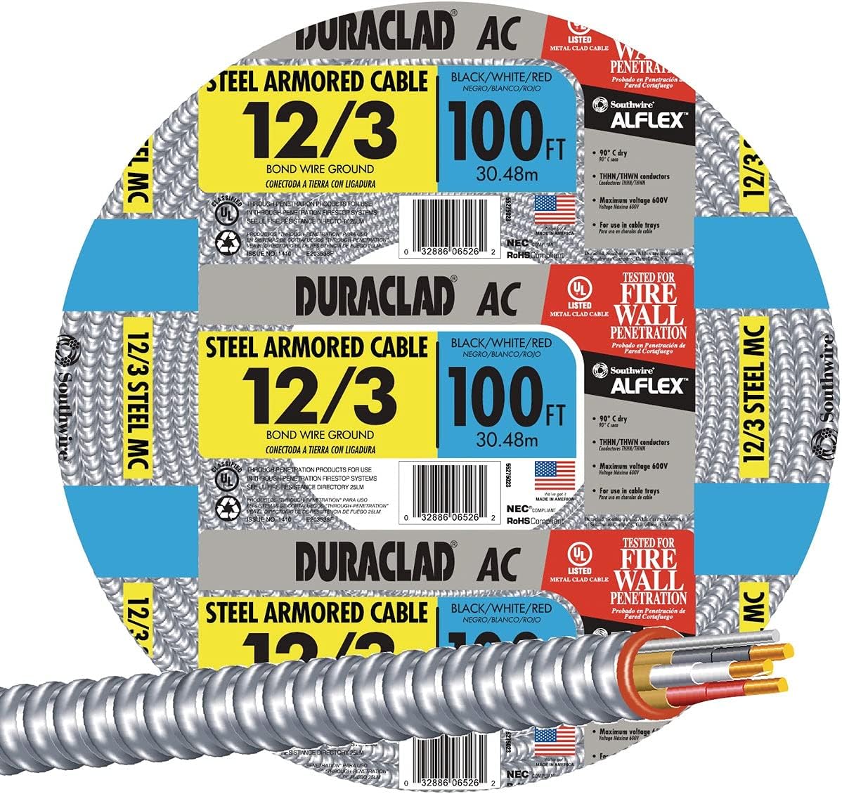 Amazon.com : 100' 12/3 ARMORED CABLE (AFC Cable 1405N30-00 ...