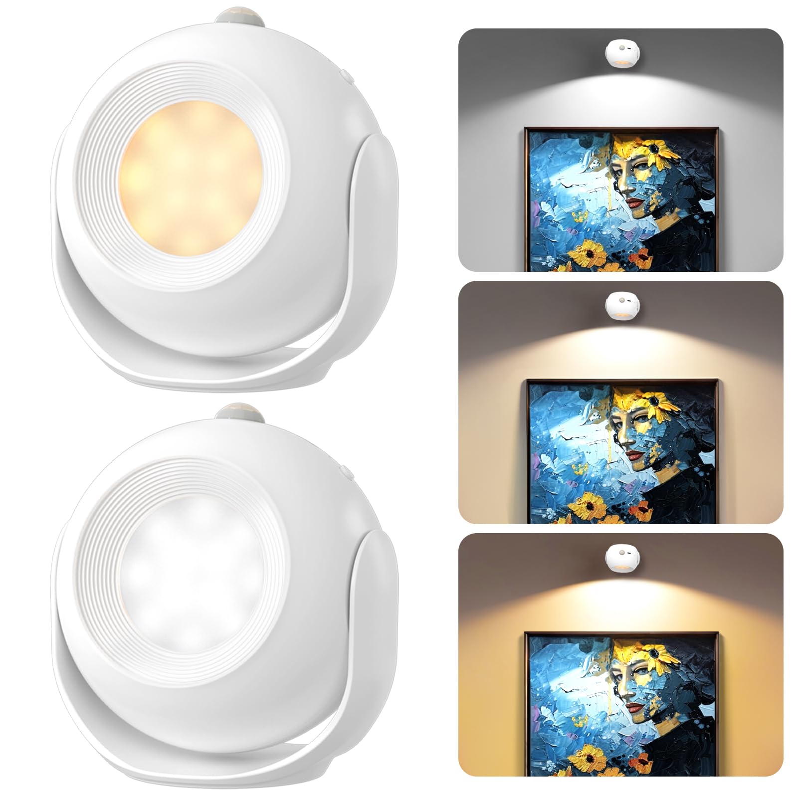 HOMEBEST Motion Sensor Wall Lights Set of 2, Rechargeable Night Light ...