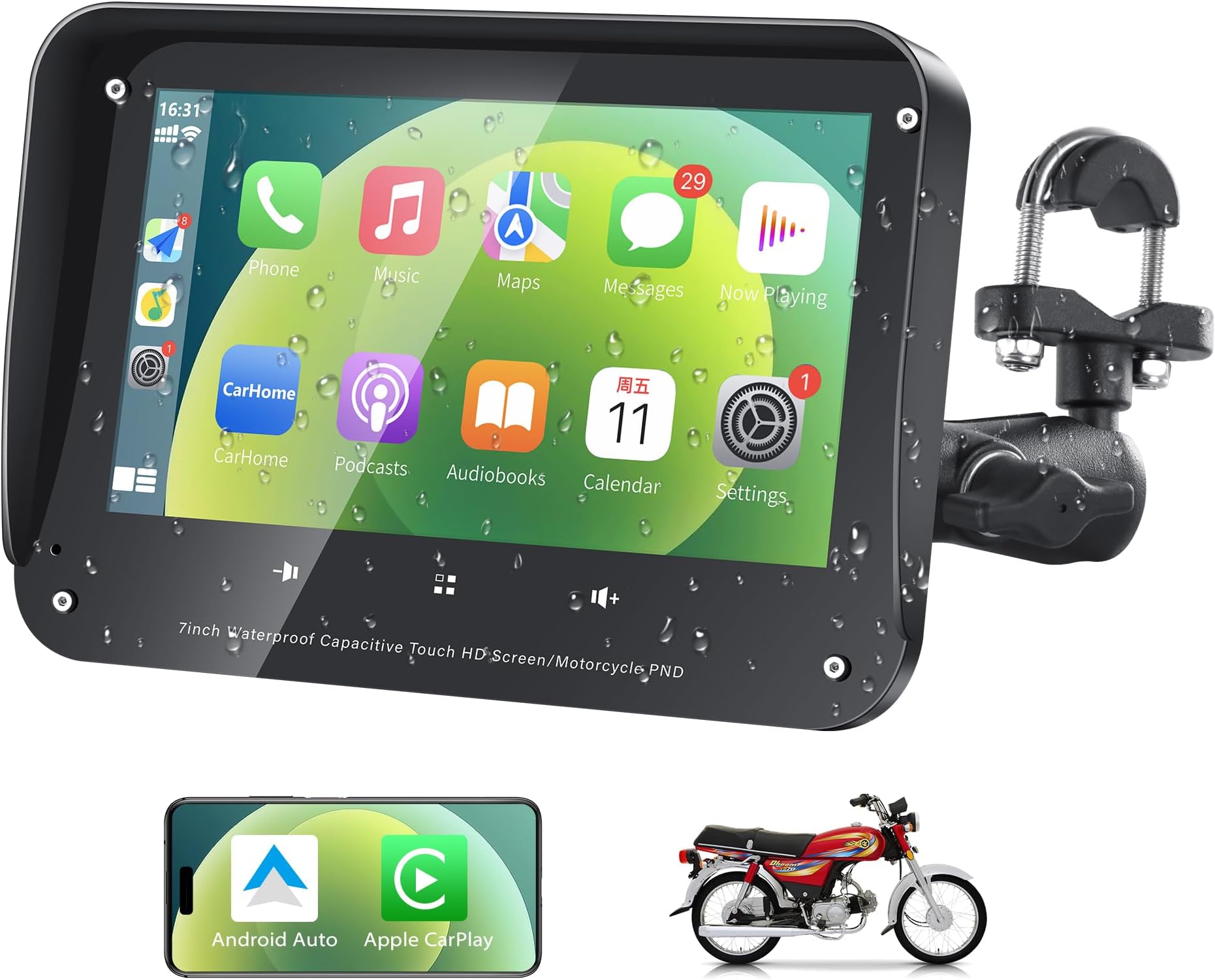 Amazon.com: 7" HD Touchscreen Car Motorcycle Stereo - Wireless Apple ...