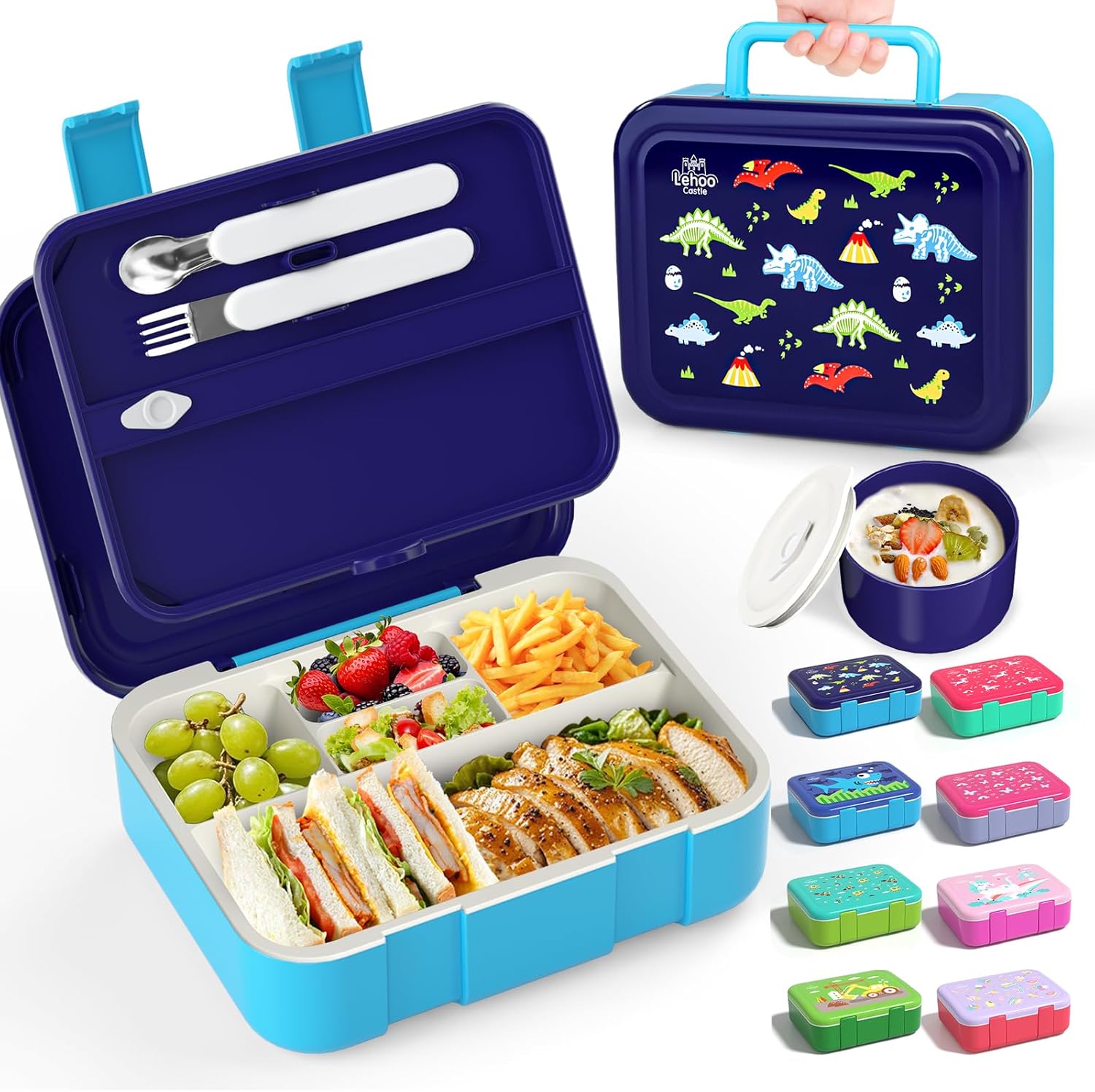 Lehoo Castle Kids Bento Lunch Box, 5 Compartments Lunchbox,1.25L Lunch ...